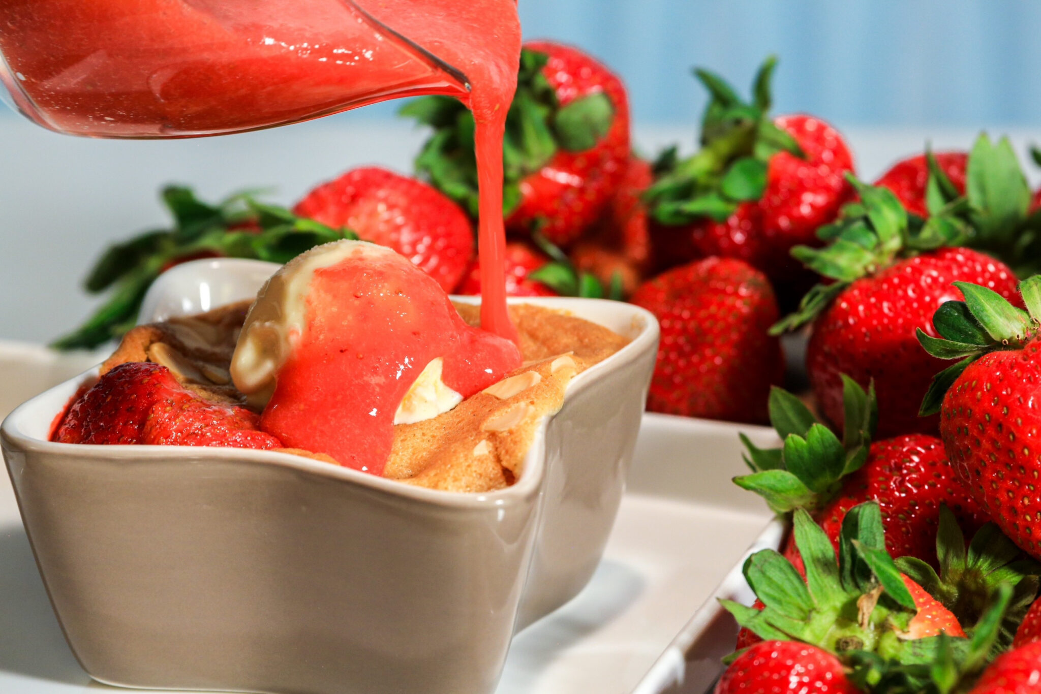Strawberry Sponge Puddings with Strawberry Sauce - Lyndey Milan